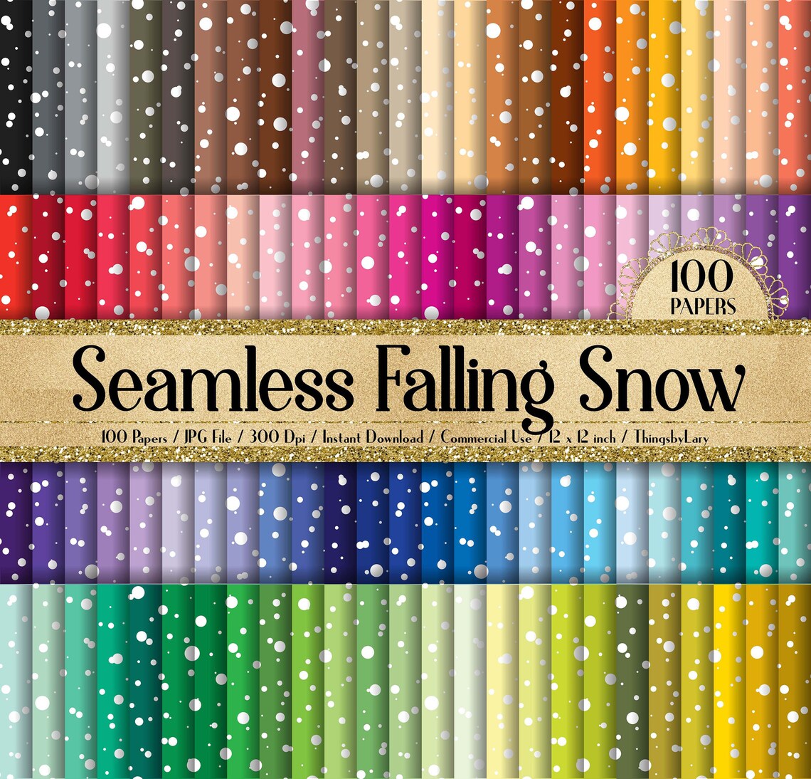 100 Seamless Falling White Snow Digital Papers 12" 300 Dpi Planner ...
