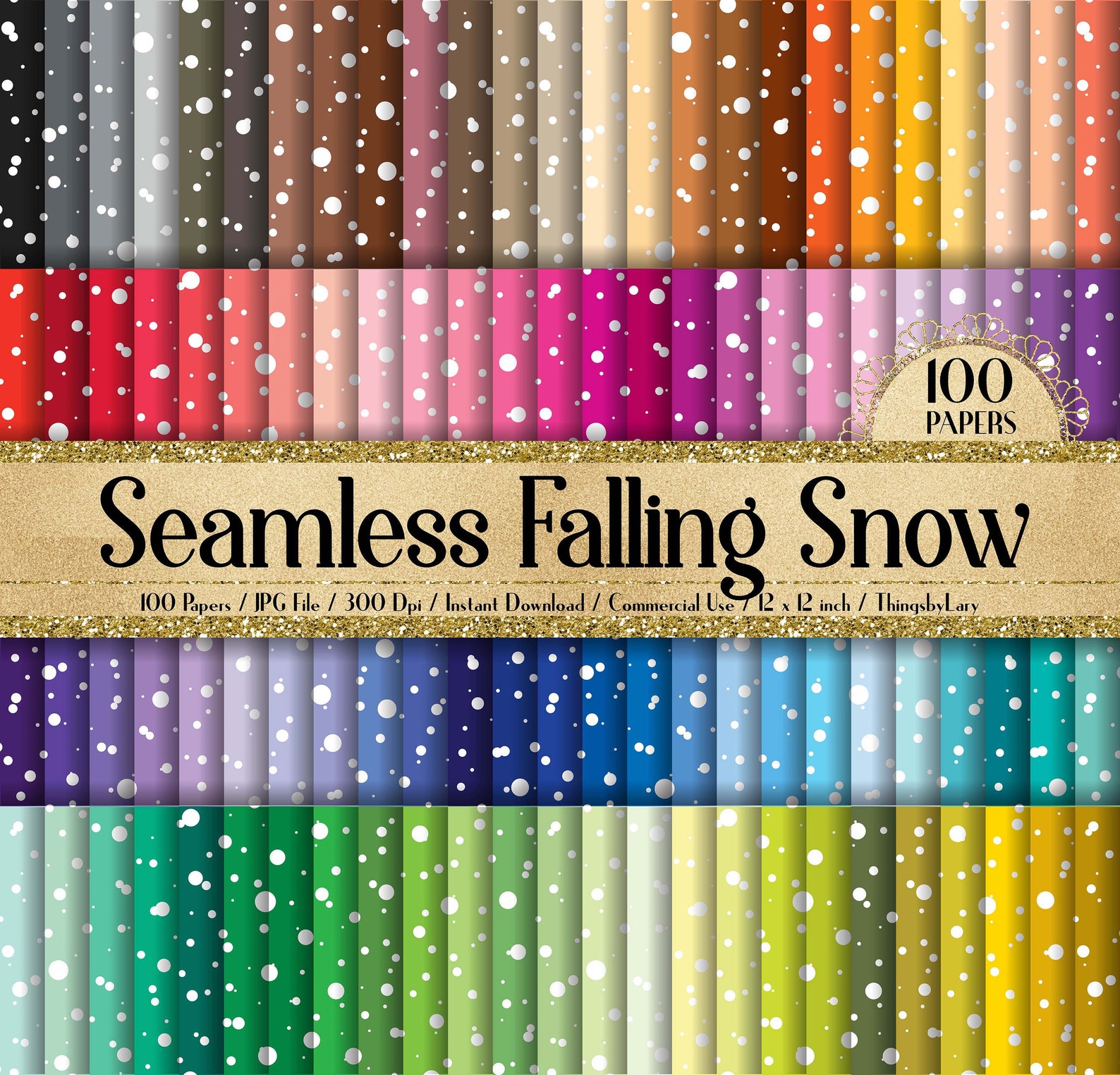 100 Seamless Falling White Snow Digital Papers 12" 300 Dpi Planner ...