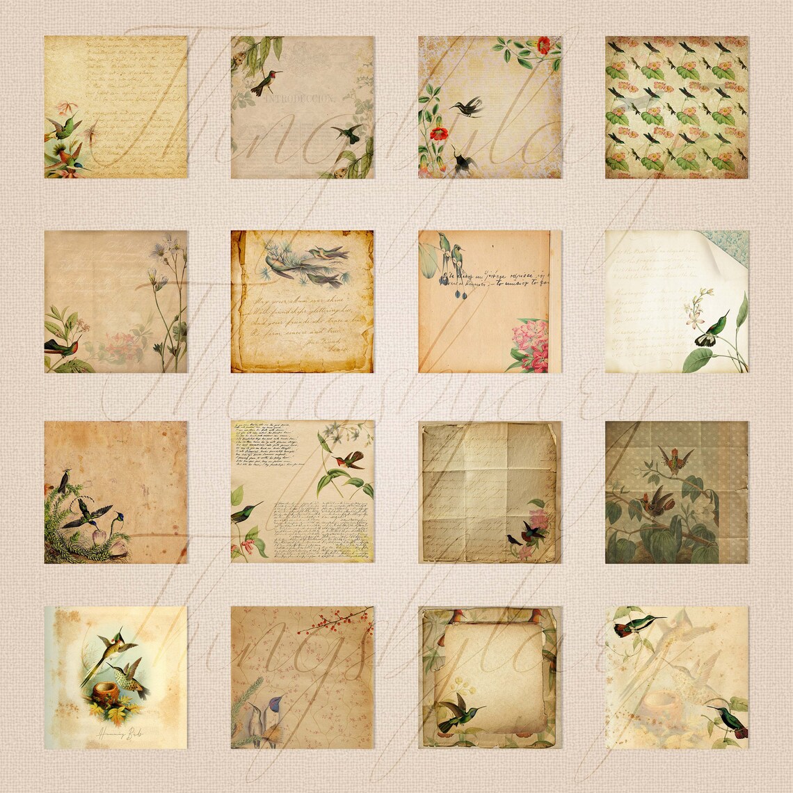 16 Antique Humming Birds Digital Papers 12 300 Dpi - Etsy