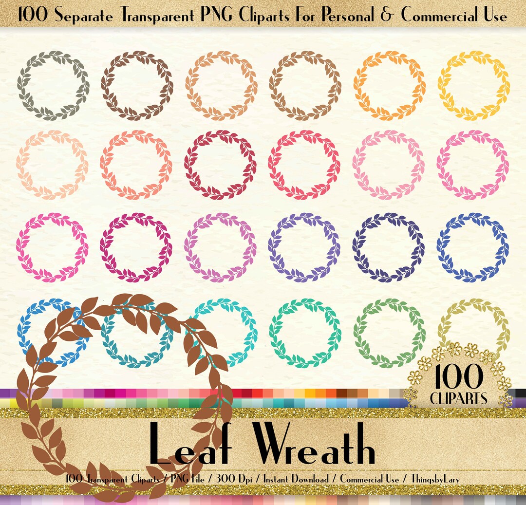 100 Leaf Wreath Clipart,botanical Wreath,leaf Clip Arts, 100 PNG ...