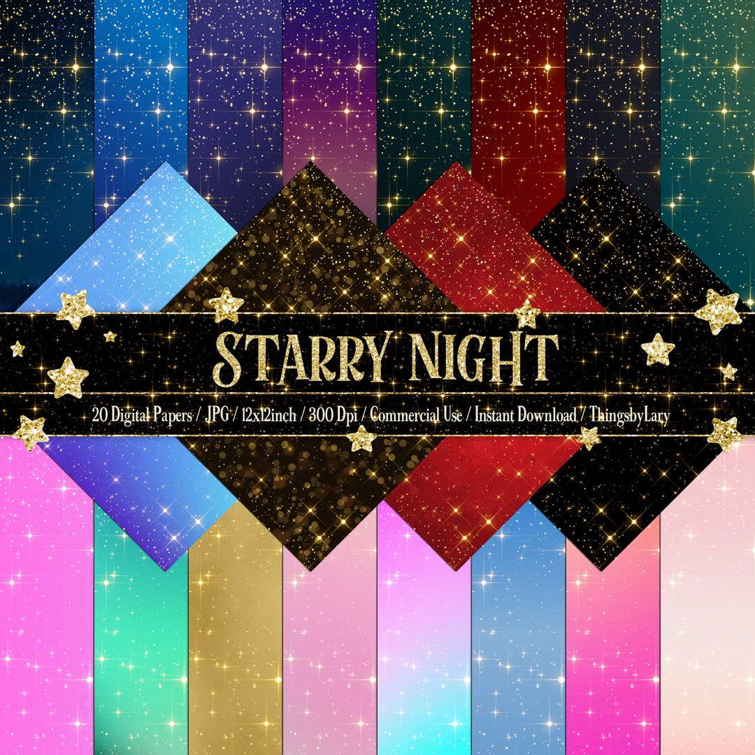 20 Luxury Gold Starry Night Digital Papers,galaxy Paper,300 Dpi,instant ...