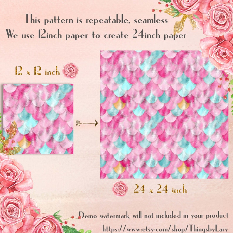 26 Seamless Foil Mermaid Dragon Fish Scale Digital Papers - Etsy