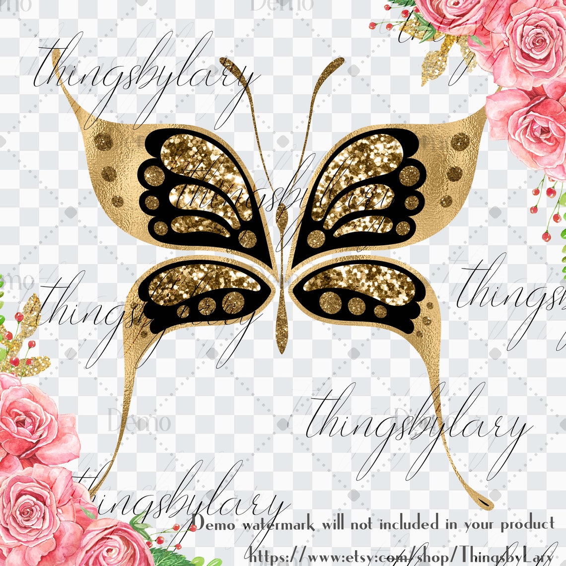 15 Gold Glitter Foil Butterfly Clip Arts 300 Dpi Instant Download ...