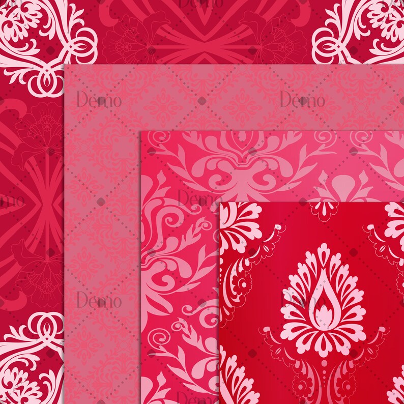 16 Luxury Red Damask Texture Papers in 12inch 300 Dpi Planner - Etsy
