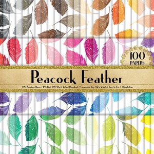 100 Seamless Peacock Feather Digital Papers,peacock Digital Paper ...