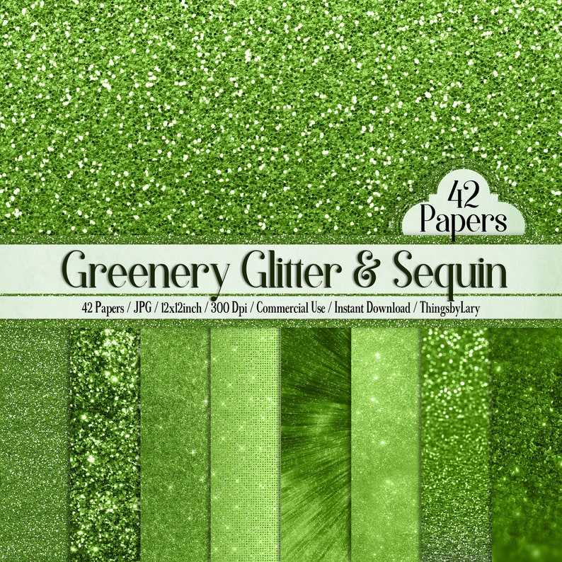 42 Luxury Greenery Glitter and Sequin Digital Papers 12 Inch | Etsy
