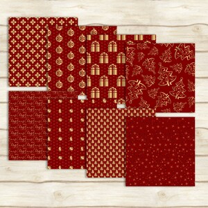 24 Red & Gold Christmas Digital Papers 12 X 12 Inch 300 Dpi Instant ...