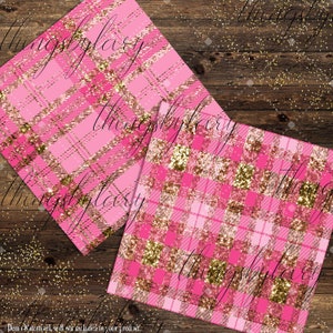16 Luxury Gold and Pink Glitter Plaid Tartan Digital Paper Pack 12inch ...
