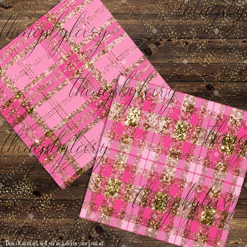 16 Luxury Gold and Pink Glitter Plaid Tartan Digital Paper - Etsy