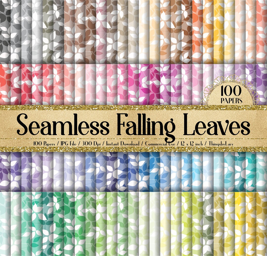 100 Seamless Falling Leaves Pattern Digital Papers 12 Inches Commercial ...