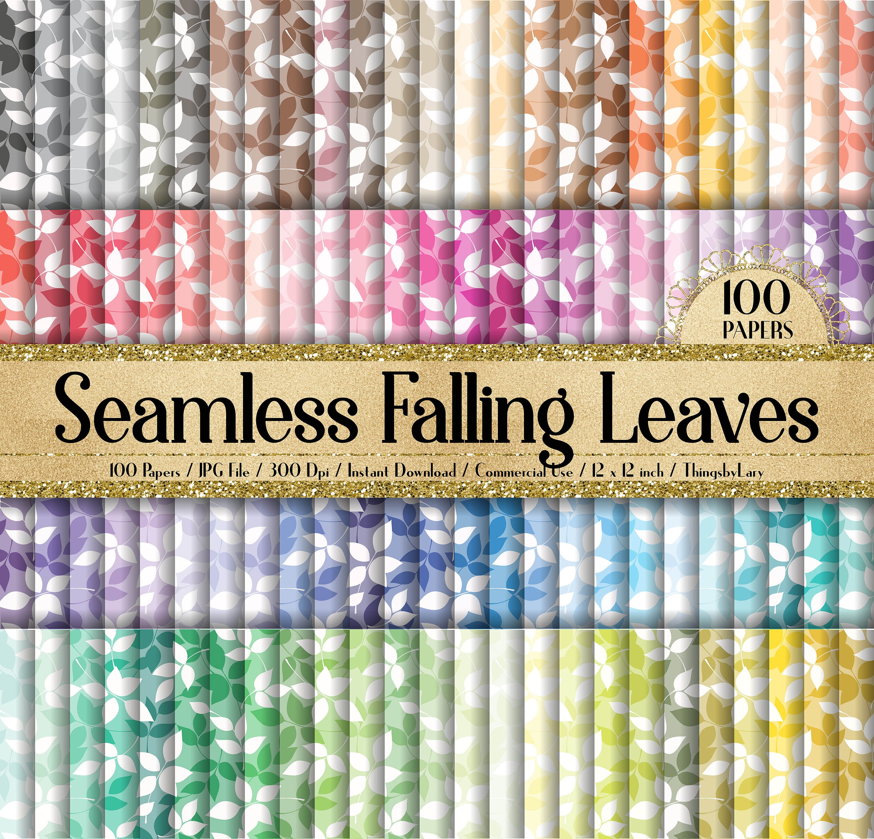100 Seamless Falling Leaves Pattern Digital Papers 12 Inches Commercial ...