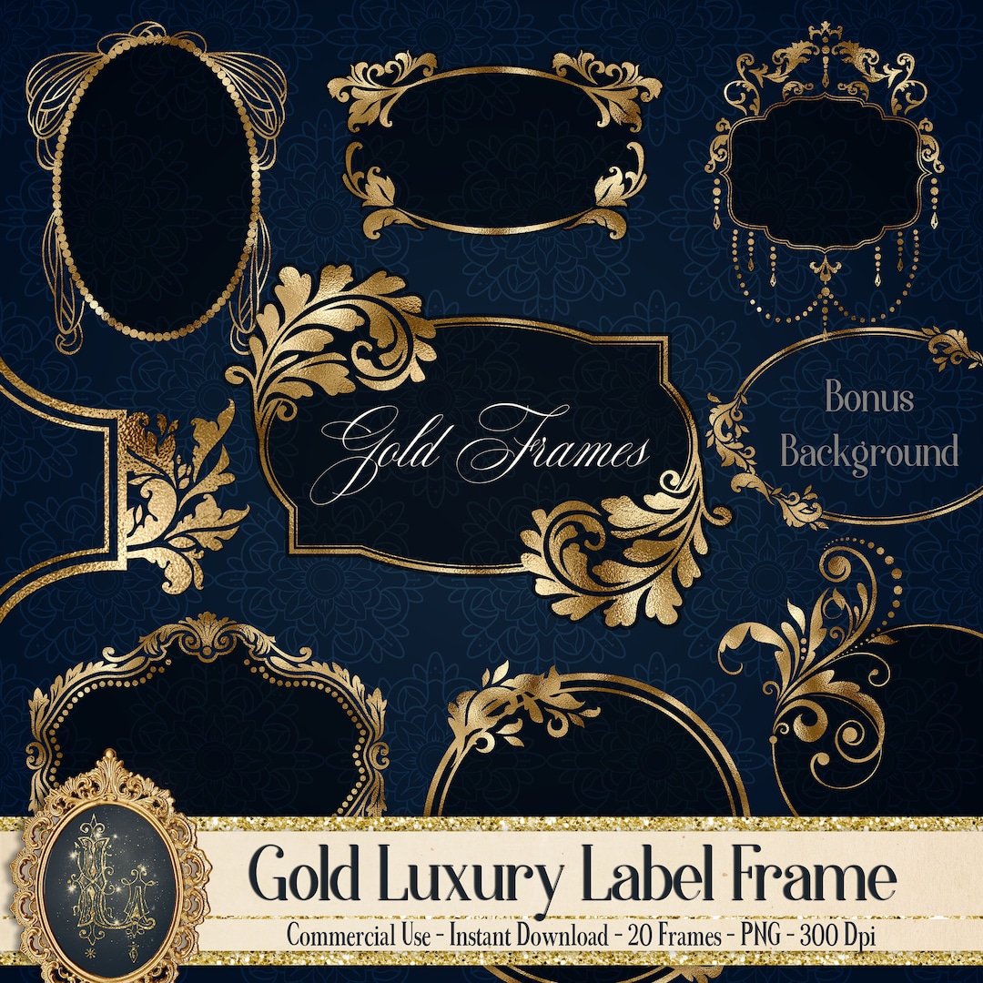 20 Luxury Gold Label Frames 300 Dpi PNG Instant Download Commercial Use ...