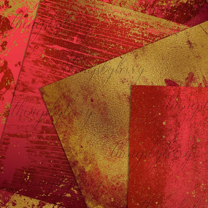 16 Distressed Red and Gold Digital Papers 12 300 Dpi | Etsy