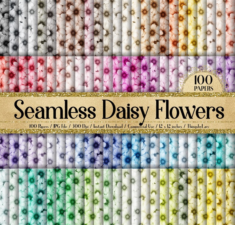 100 Seamless Daisy Flowers Digital Papers Commercial Use Daisy ...
