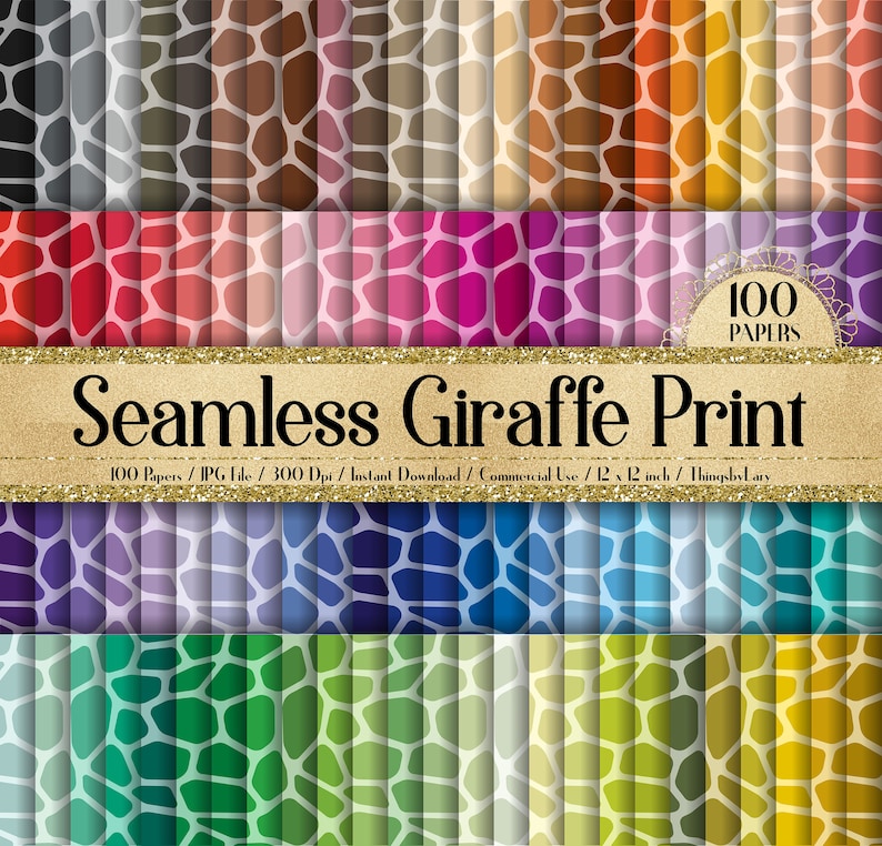 100 Seamless Giraffe Print Digital Papers 12x12" 300 Dpi Instant ...