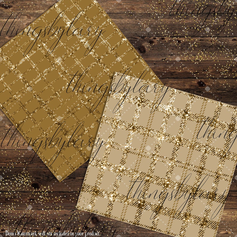 16 Antique Gold Glitter Plaid Tartan Digital Paper Pack 12inch | Etsy