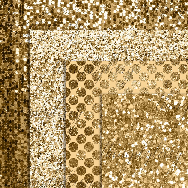 42 Antique Gold Glitter and Sequin Papers 12 inch 300 Dpi | Etsy