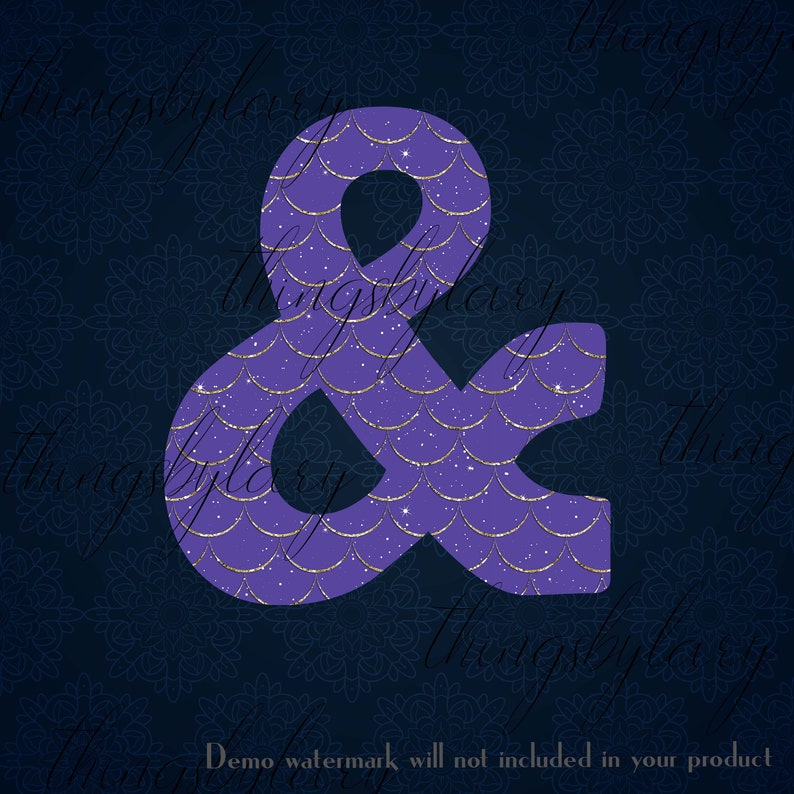 95 Purple Mermaid Scale and Gold Glitter Alphabet Number Symbol Clip ...