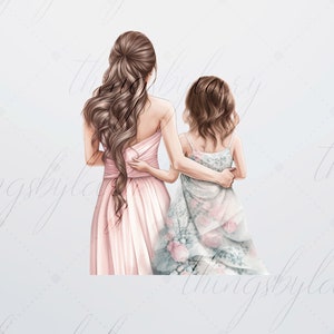 13 Watercolor Mom and Daughter From the Back View Isolated Transparent ...