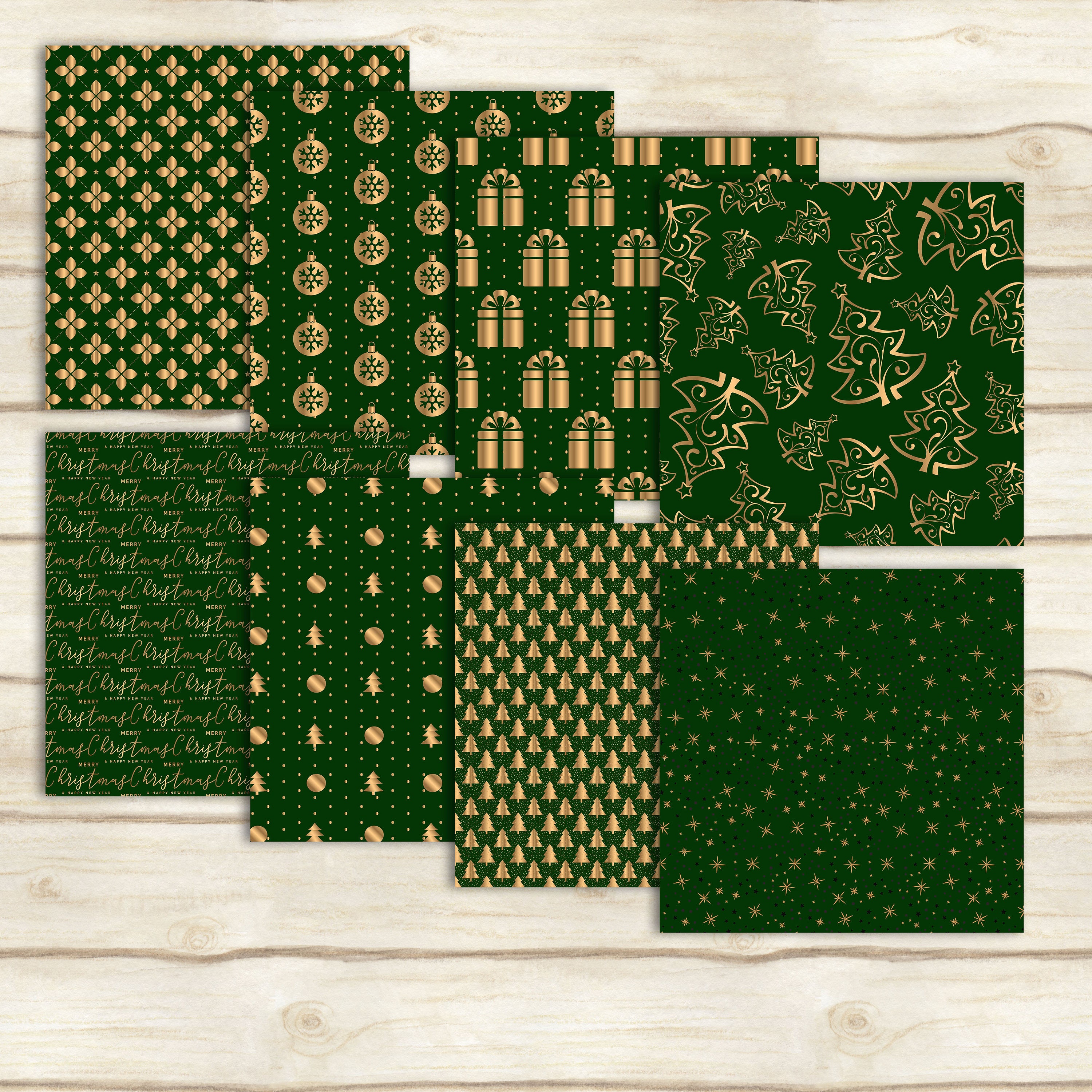 24 Green & Gold Christmas Digital Papers 12 X 12 Inch 300 Dpi Instant ...