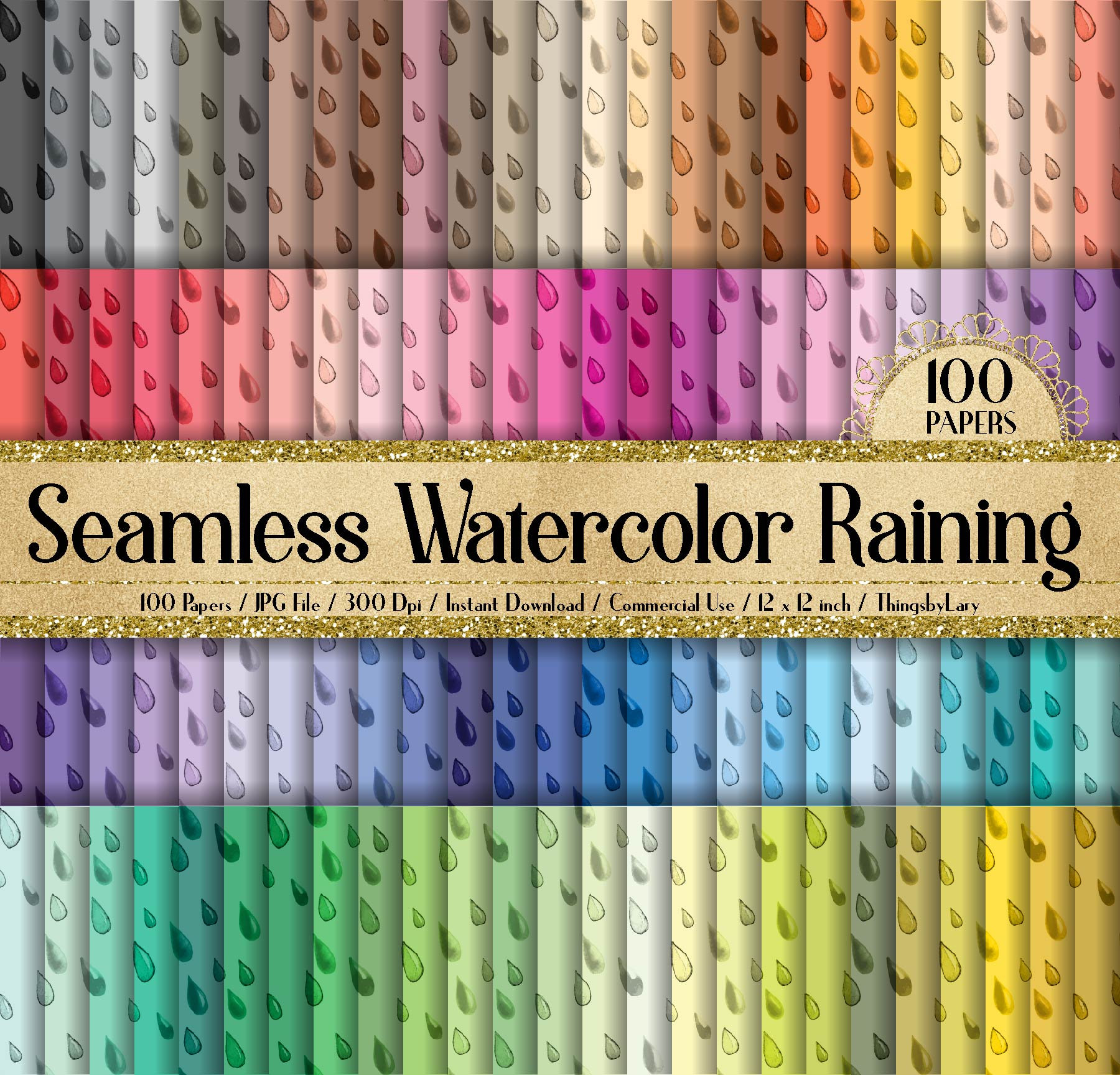 100 Seamless Watercolor Raining Papers 12 Inch 300 Dpi Commercial Use ...