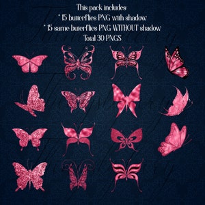 30 Pink Foil and Glitter Butterflies Digital Images PNG300 Dpi Instant ...