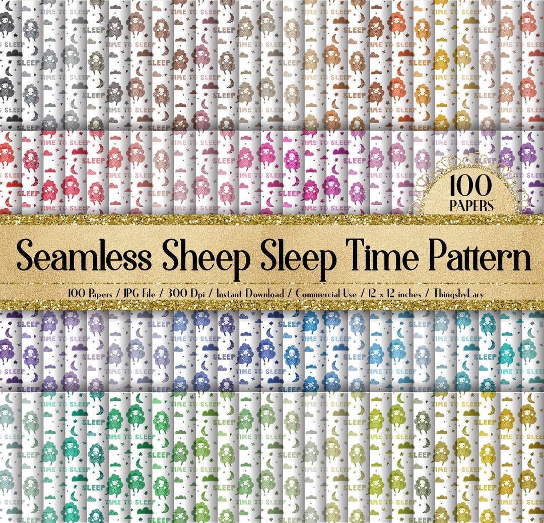 100 Seamless Cute Sheep Kid Sleep Time Digital Papers Commercial Use ...