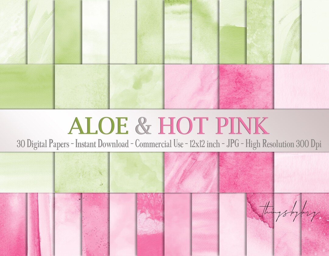 30 Ombre Aloe & Hot Pink Watercolor Digital Papers 12x12 Inch 300 Dpi ...