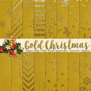 16 Gold Glitter Christmas Digital Papers 12" 300 Dpi Instant Download ...