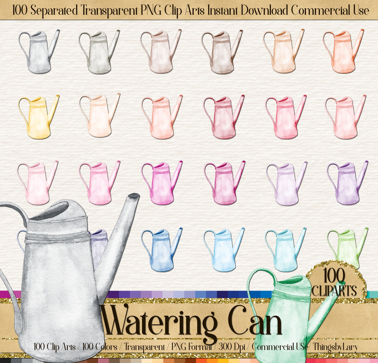 100 Hand Painted Watercolor Watering Can Clip Arts 300 Dpi Instant ...