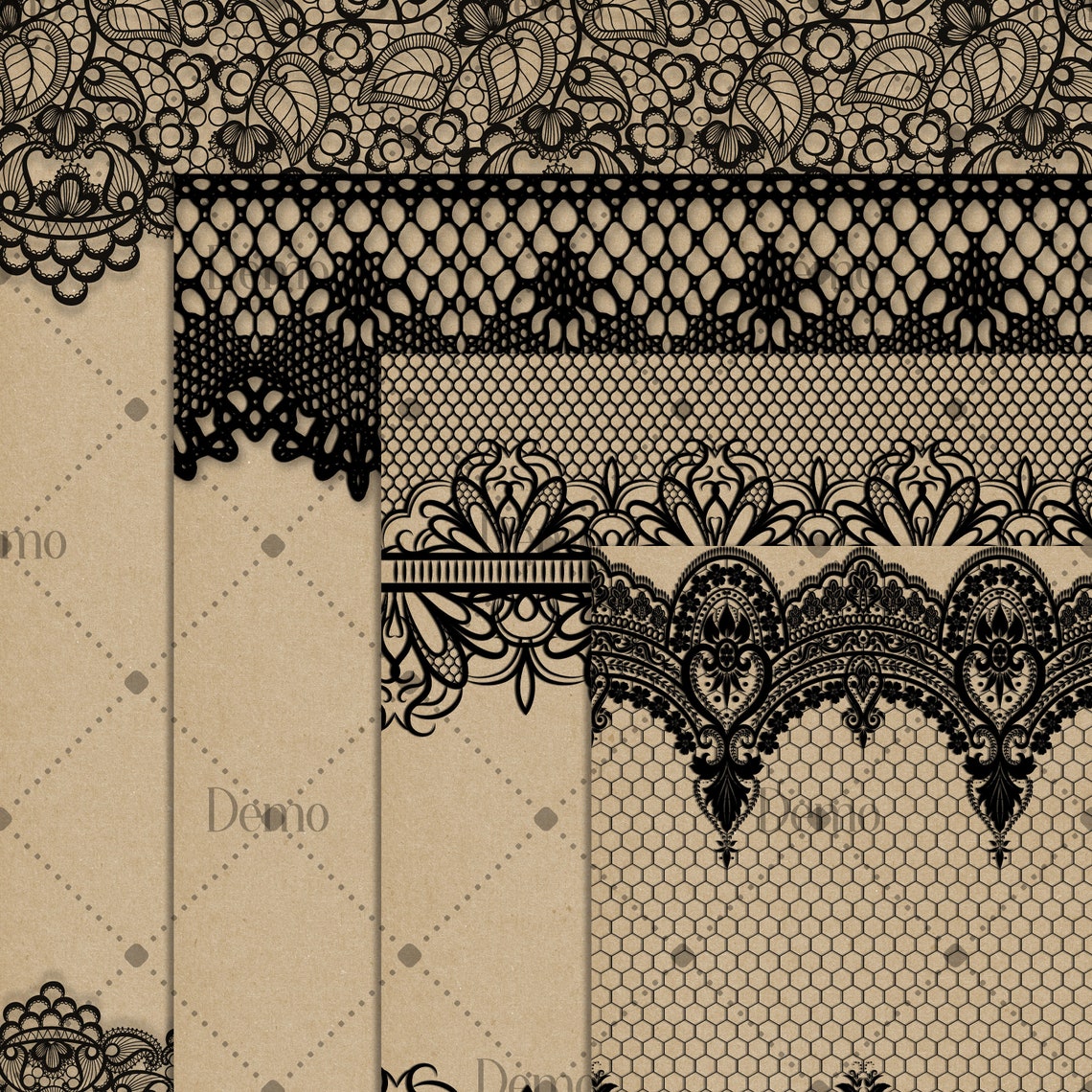 16 Black Gothic Lace Digital Papers 12x12 300 Dpi - Etsy