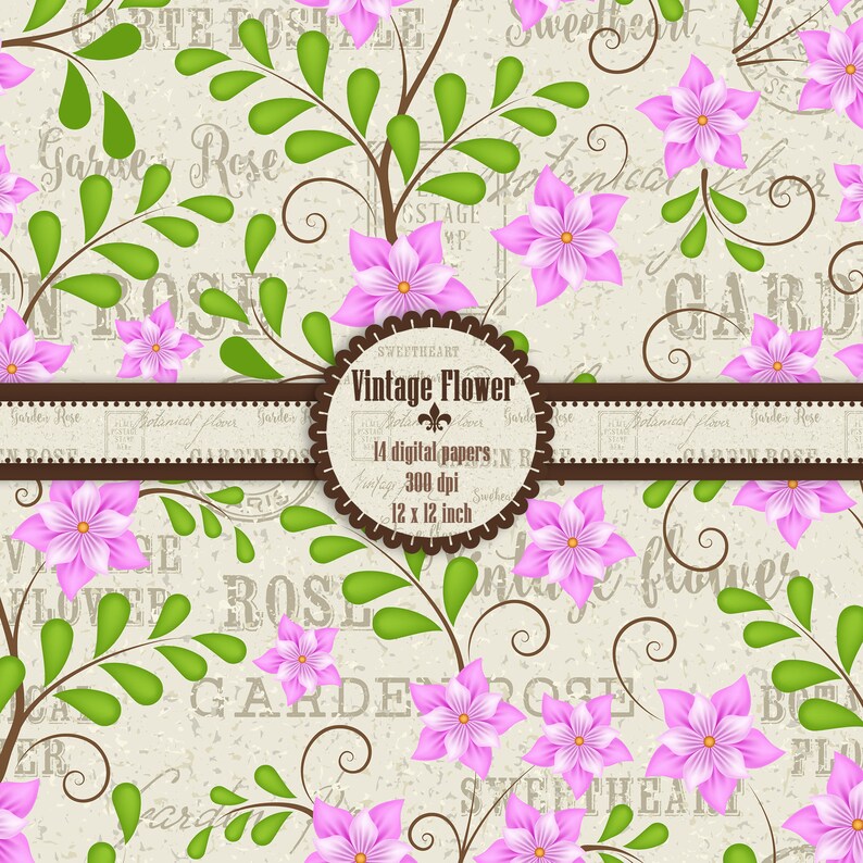 14 Vintage Flower Digital Papers 12 Flower Digital - Etsy
