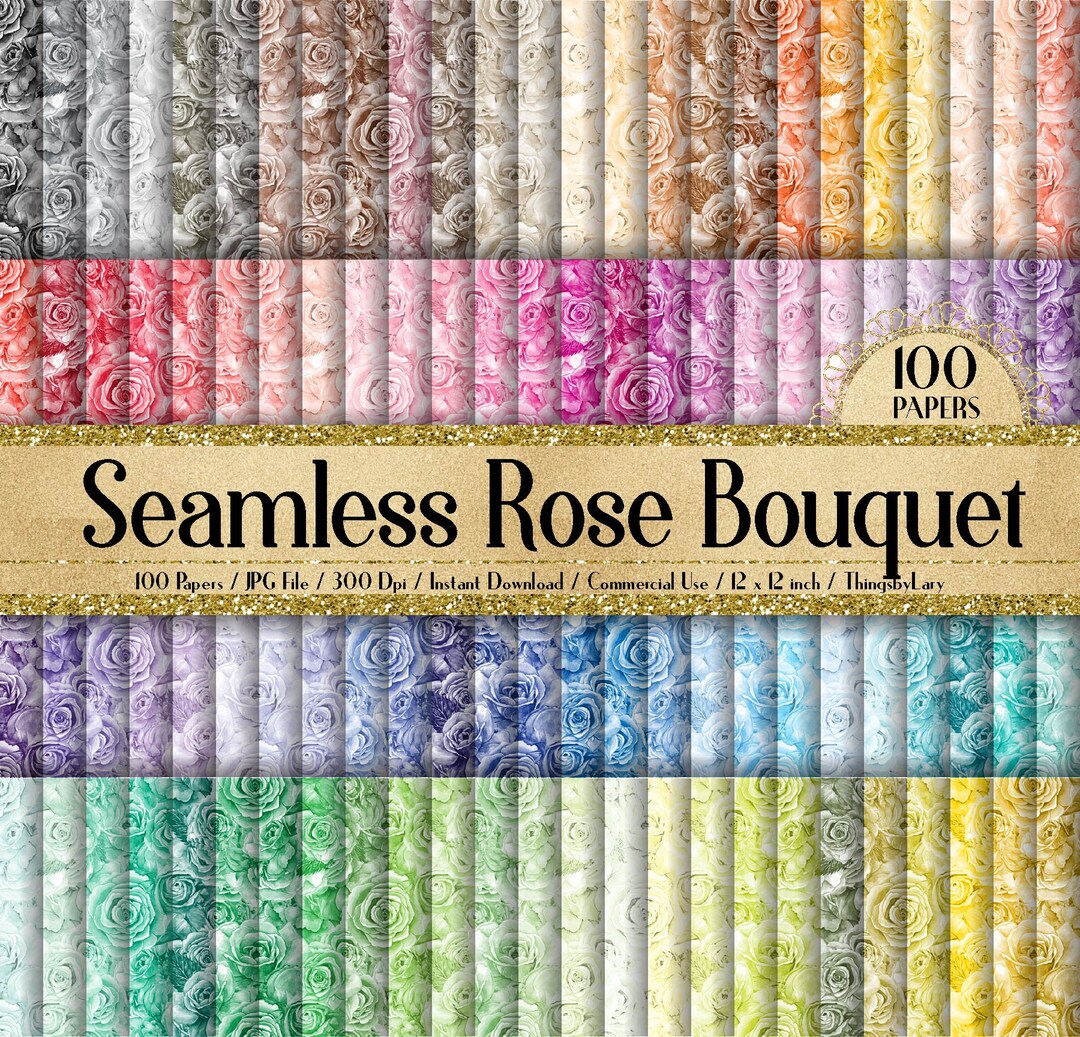 100 Seamless Watercolor Rose Bouquet Papers 12 Inch 300 Dpi Commercial ...