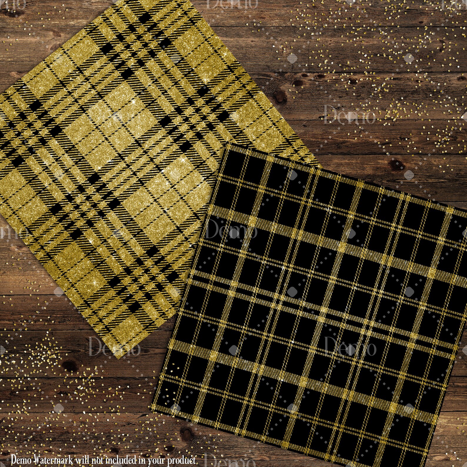 16 Gold Glitter Tartan Plaid Gingham Check Digital Papers 12inch 300 ...