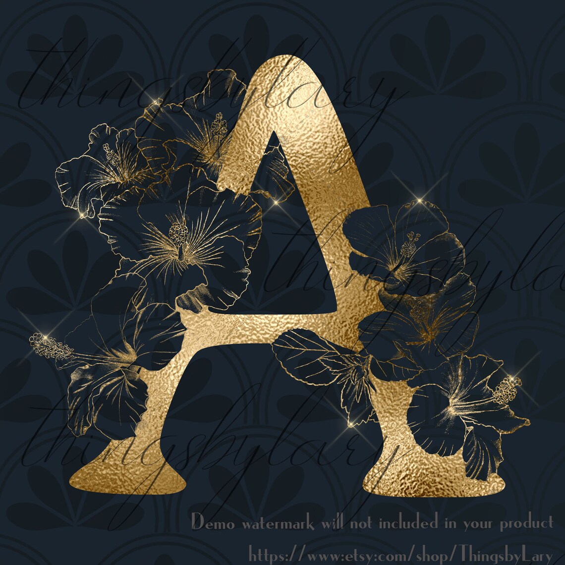 Gold Flower Alphabet 27 Cliparts 300 Dpi Planner Paper Commercial Use ...