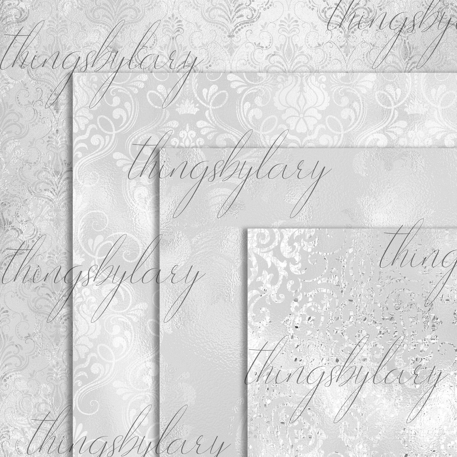 16 Silver Wedding Shimmer Damask Digital Papers Commercial - Etsy