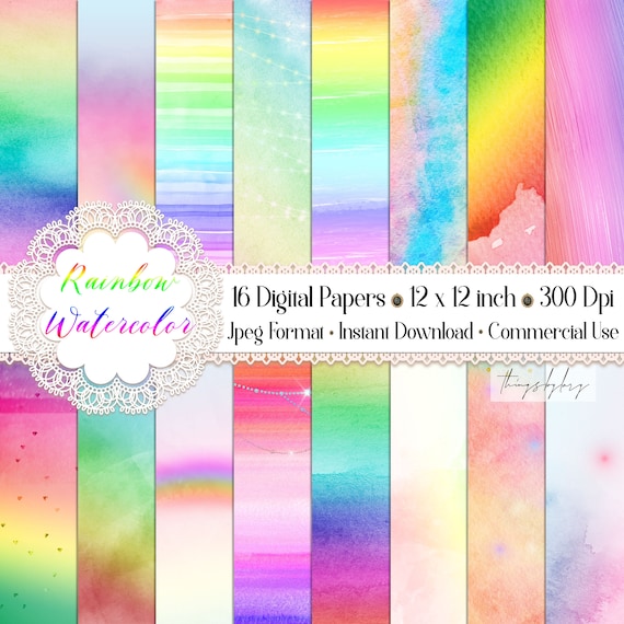 16 Rainbow Watercolor Digital Papers 12x12 300 Dpi - Etsy