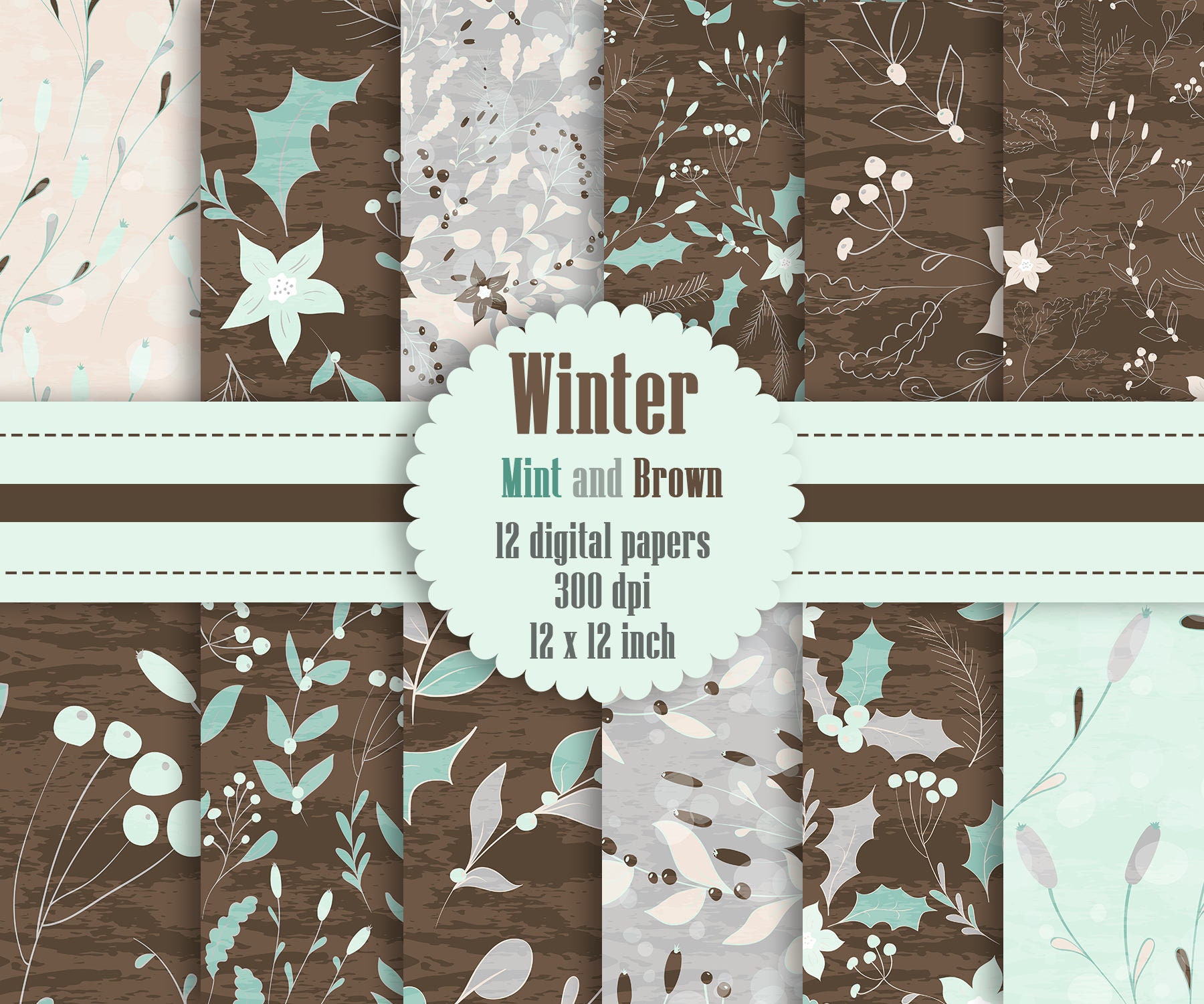70% OFF 120 Winter Floral Christmas Winter Holiday Digital - Etsy