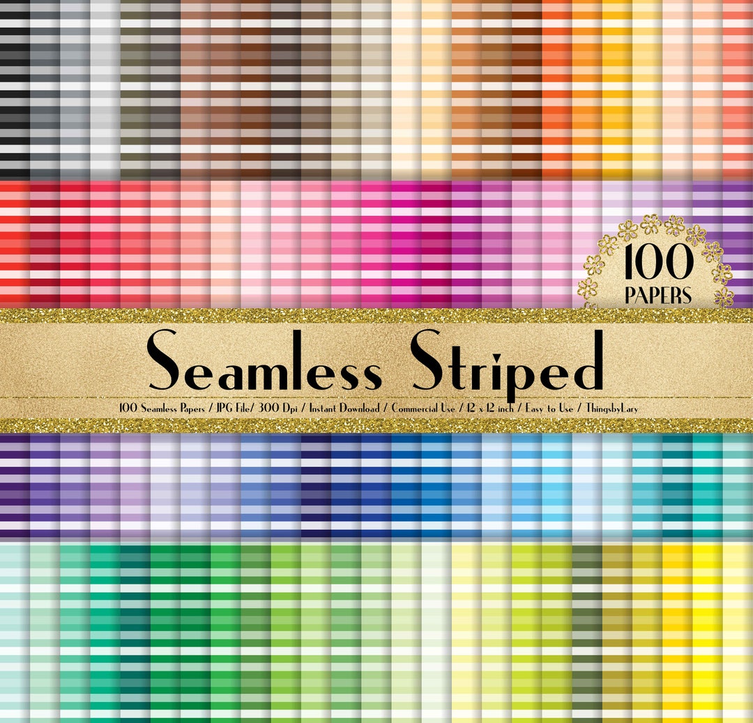 100 Seamless Striped Pattern Papers in 12" X 12", 300 Dpi Planner Paper ...