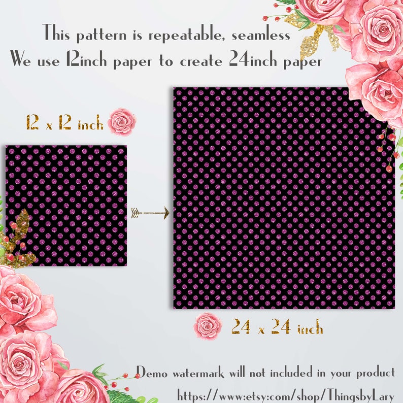 100 Seamless Black & Glitter Polka Dot Digital Papers 12x12" 300 Dpi ...