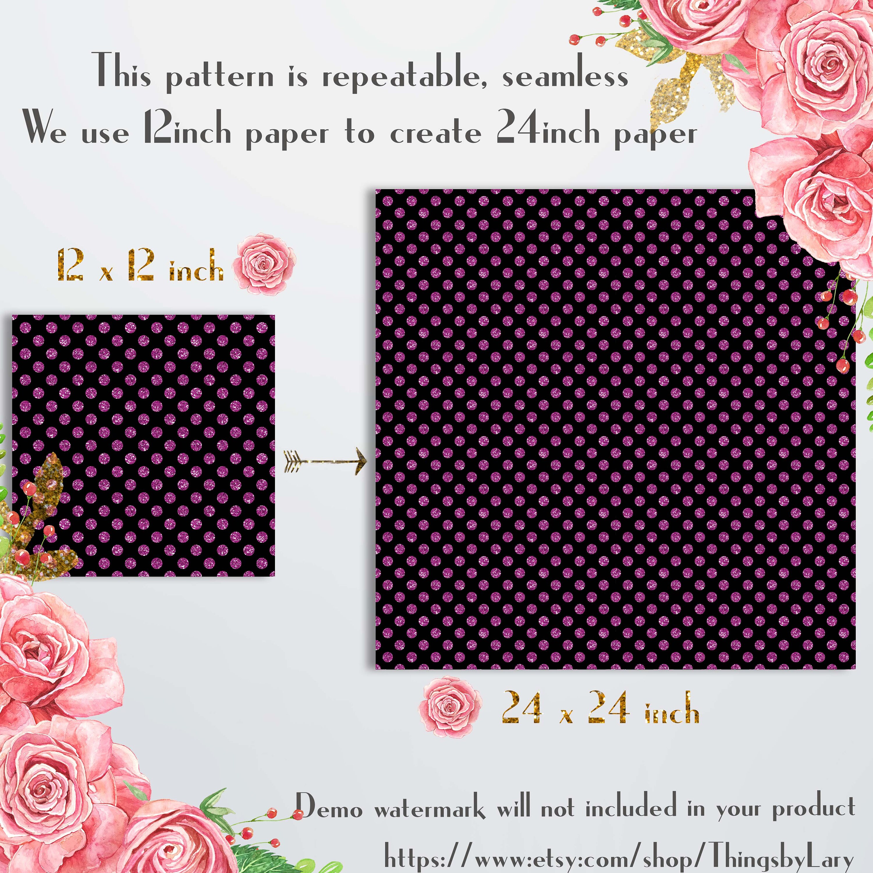 100 Seamless Black & Glitter Polka Dot Digital Papers 12x12" 300 Dpi ...