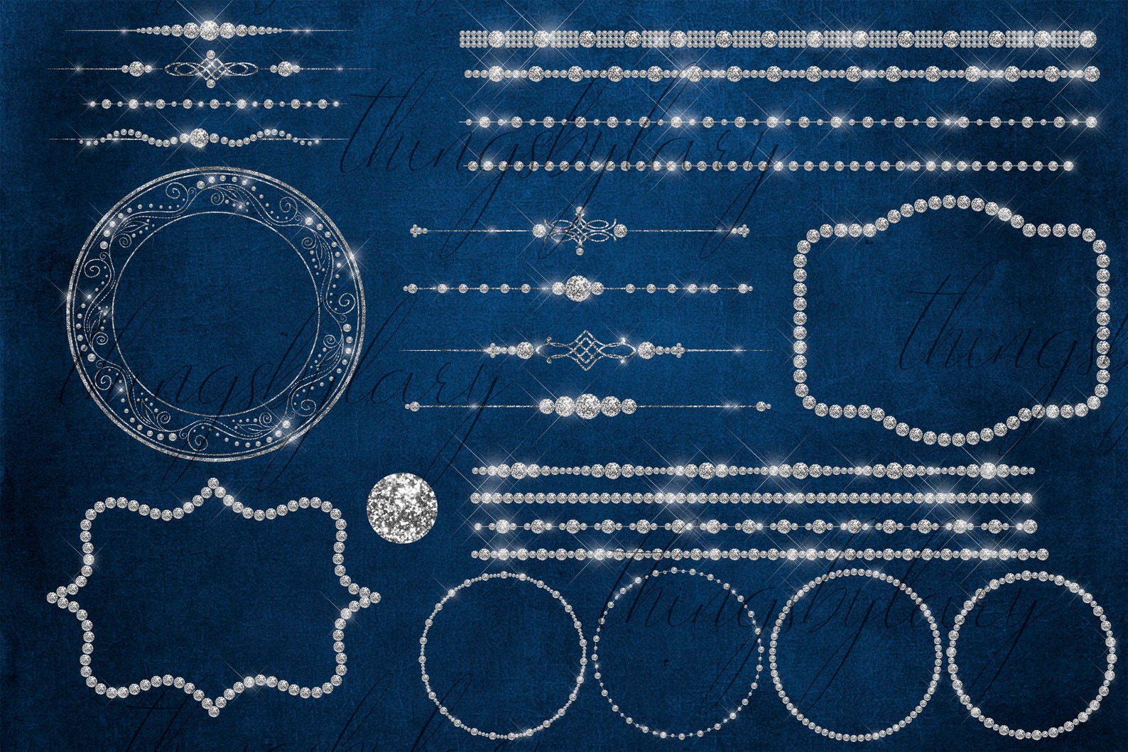 47 Silver Glitter Frames Dividers Borders PNG Instant Download ...