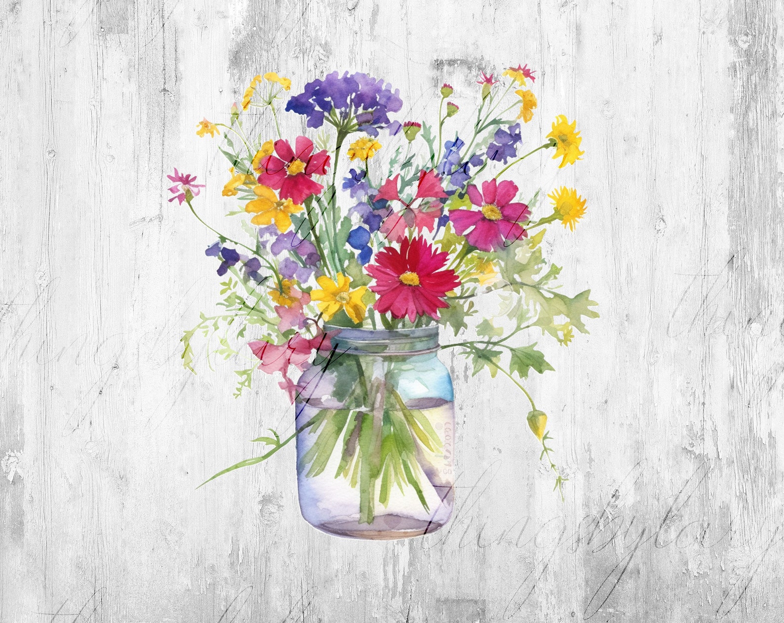 12 Watercolor Wildflower in a Mason Jar Ephemera Isolated Transparent ...