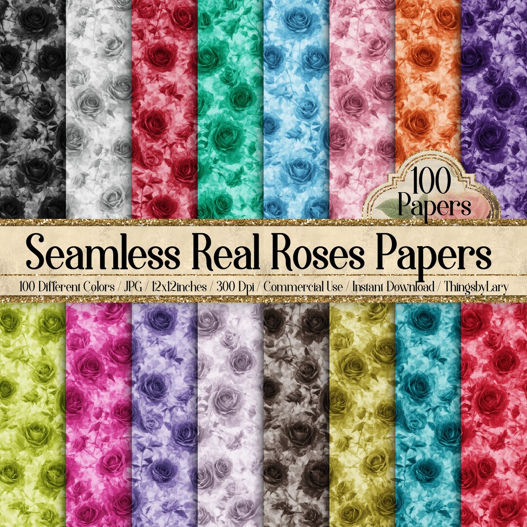 100 Seamless Real Roses Digital Papers Commercial Use Save the Date ...