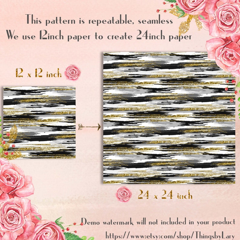 100 Seamless Gold Glitter and Brush Stroke Digital Papers 12x12" 300 ...