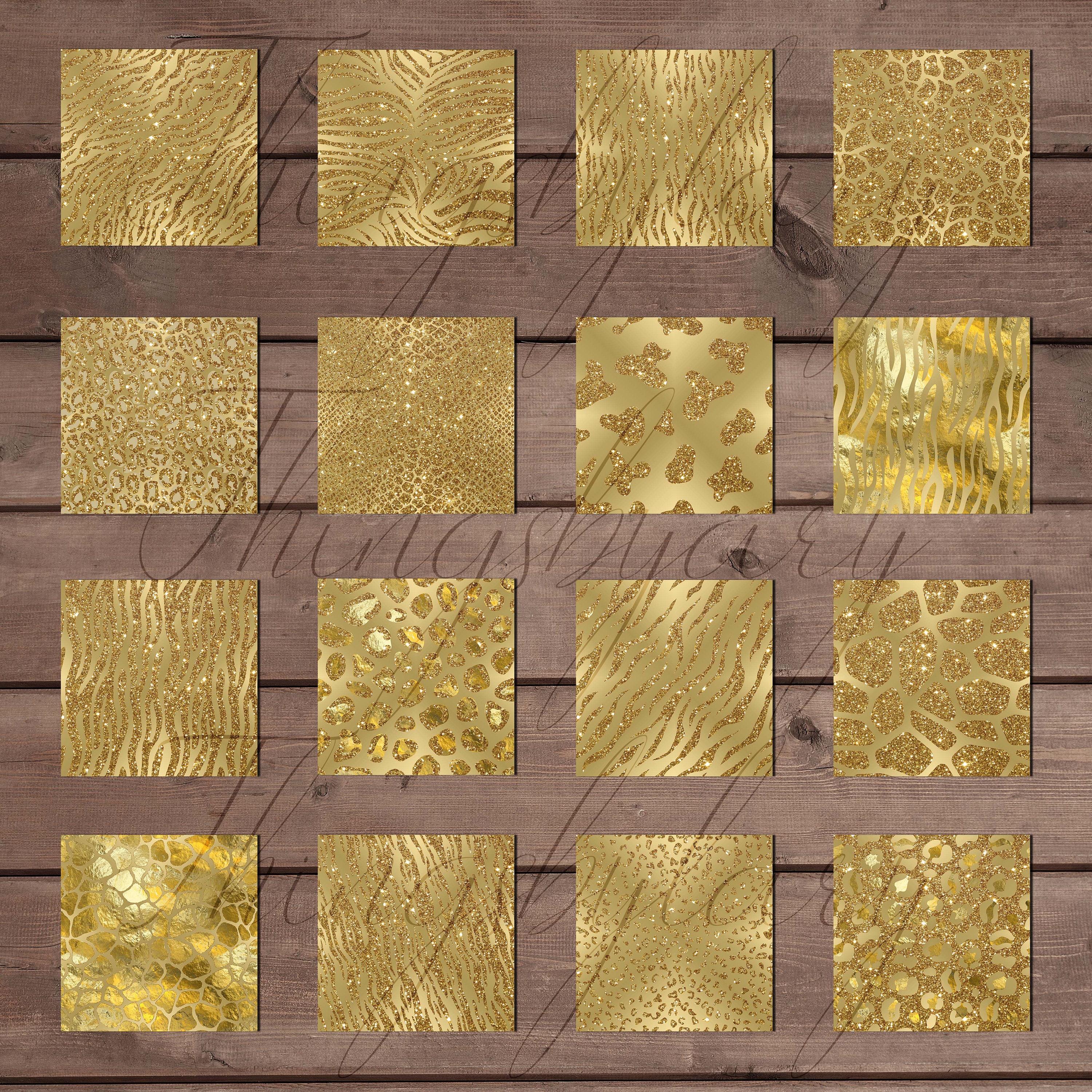 16 Seamless Gold Glitter Animal Skin Prints Digital Papers 12" 300 Dpi ...