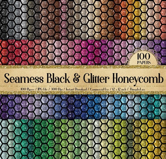100 Seamless Glitter and Black Honeycomb Digital Papers | Etsy