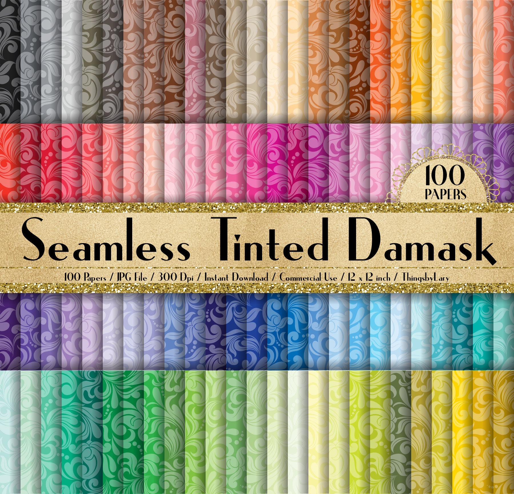 100 Seamless Tinted Damask Papers 12 Inch 300 Dpi Instant Download ...
