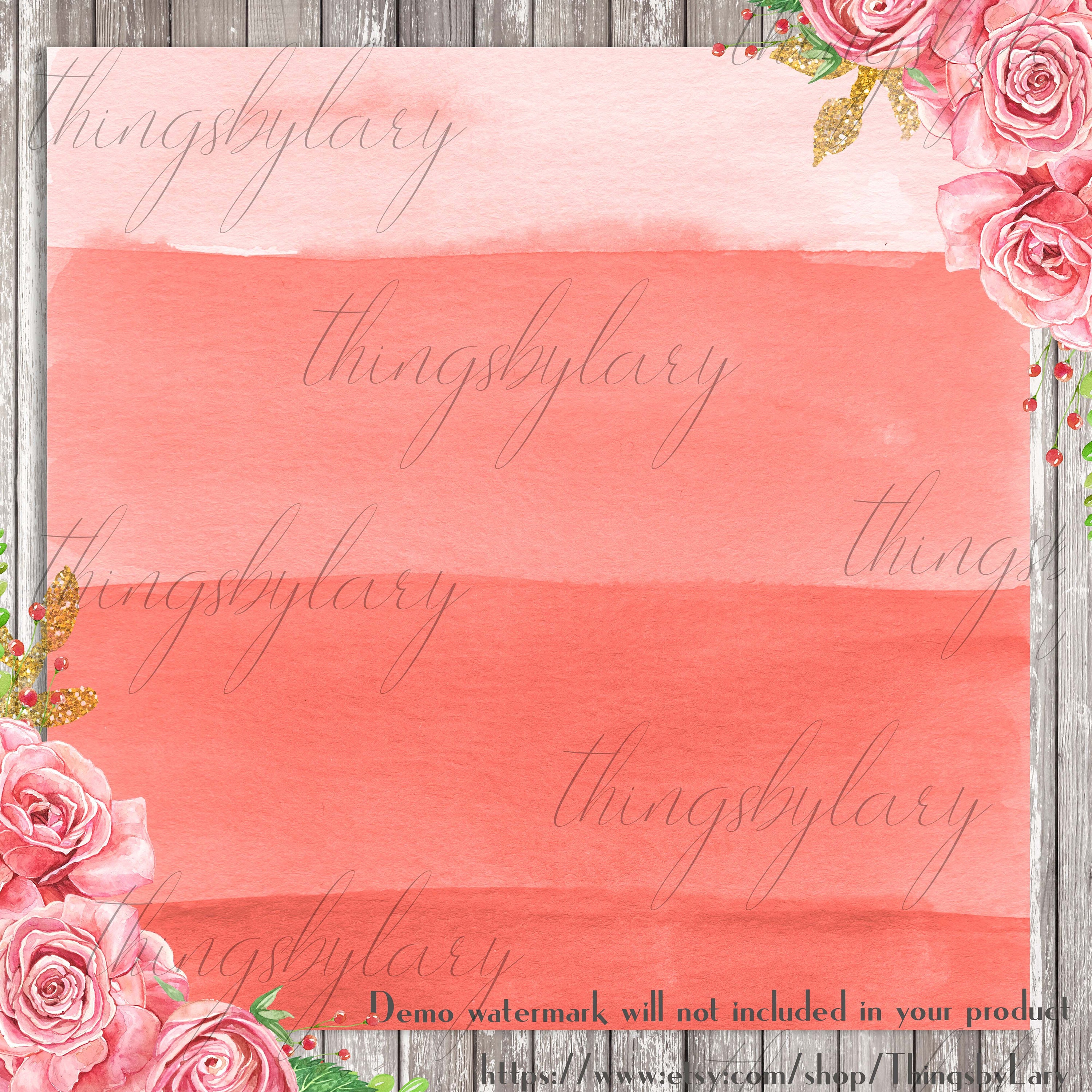 30 Ombre Coral Watercolor Digital Papers 12x12 Inch 300 Dpi Instant ...