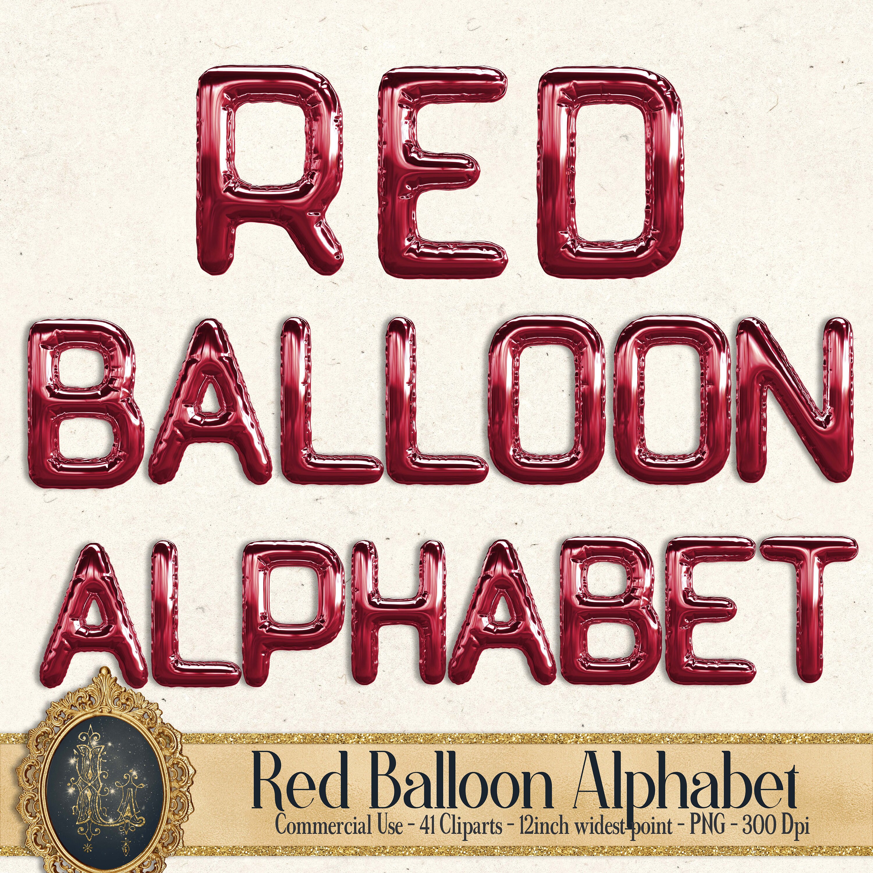Red Balloon Alphabet 41 Cliparts, 300 Dpi Planner Paper, Commercial Use ...